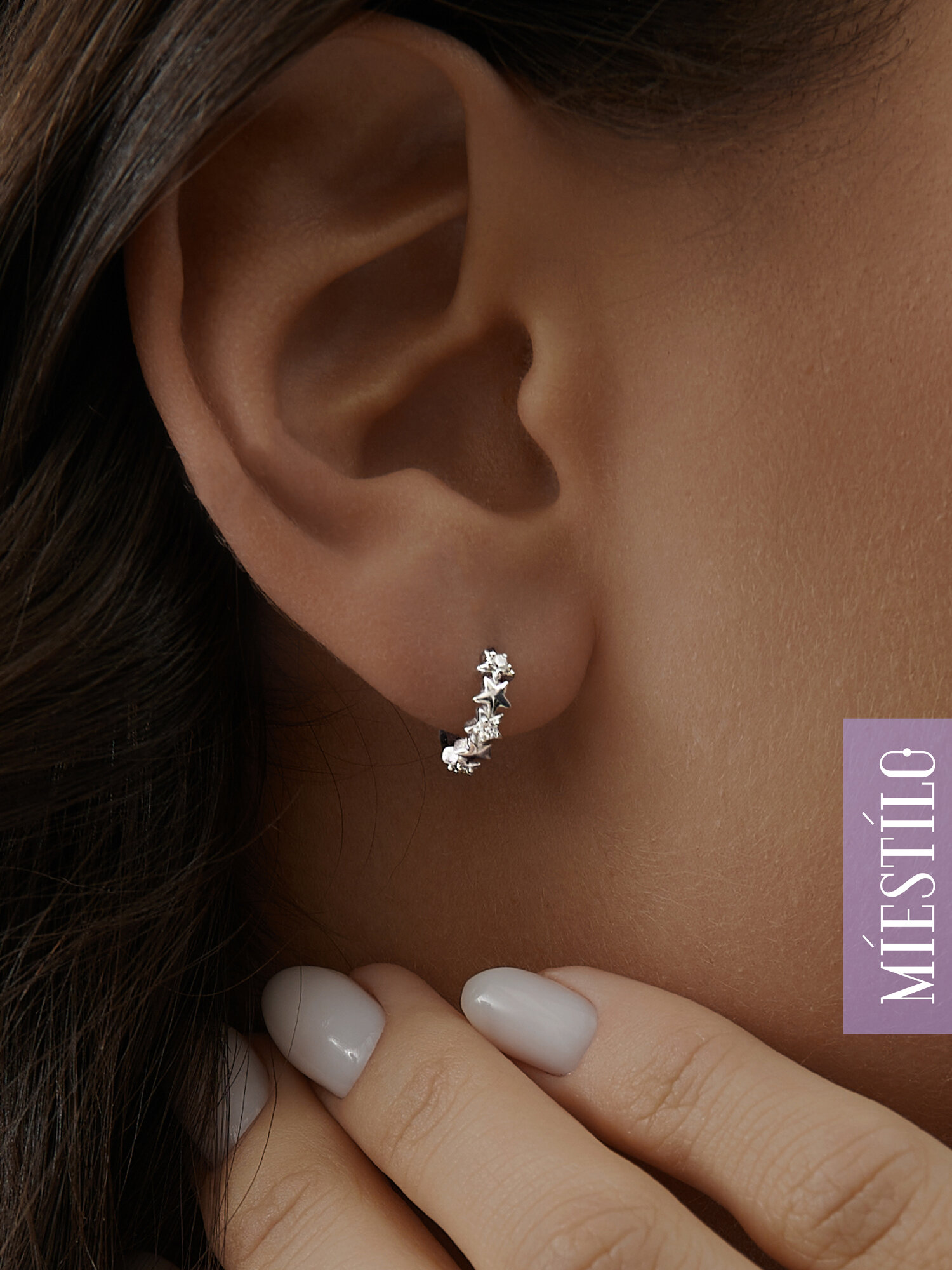 Серьги конго, серебро, 925 проба, родирование, фианит