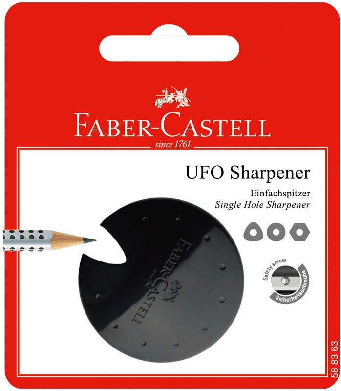 Faber-Castell Точилка пластиковая Faber-Castell "UFO", 1 отверстие, красная/черная/синяя, блистер