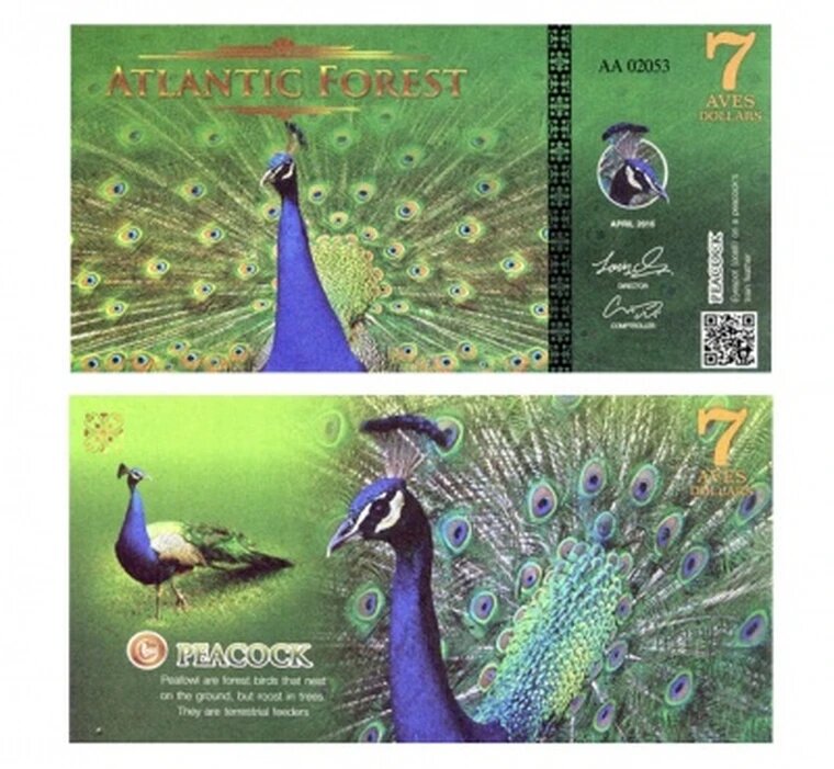 Атлантический лес 7 долларов 2016 павлин, сувенирная копия, банкноты и купюры редкие коллекционные