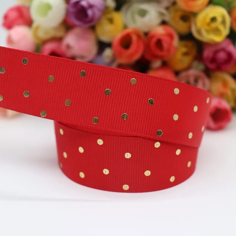 Золотая лента с принтом в горошек edoyoyo 5 ярдов 25 мм Красный, 250, 25MM