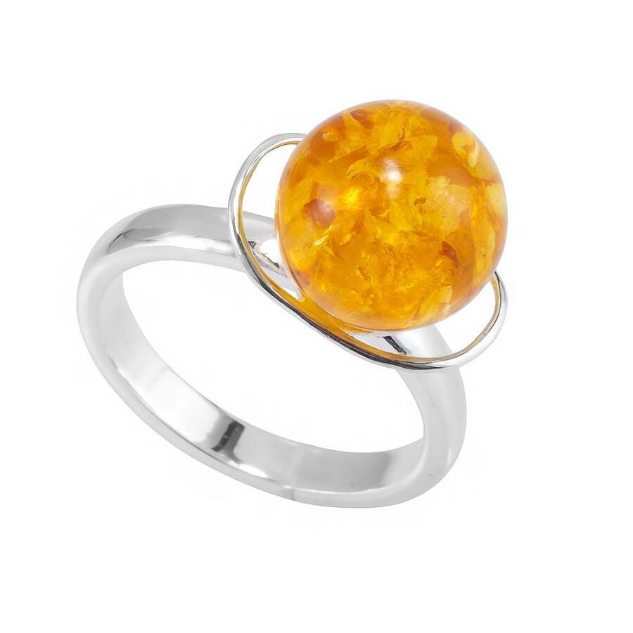 Кольцо, серебро, 925 проба, родирование, янтарь