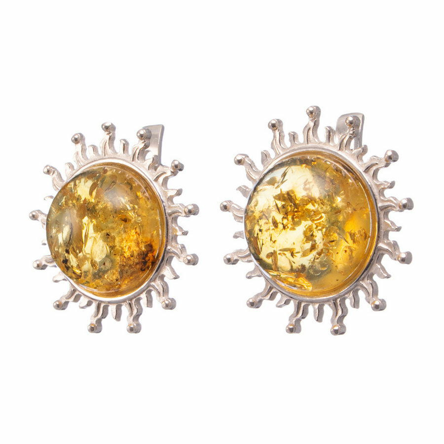 Серьги, серебро, 925 проба, янтарь