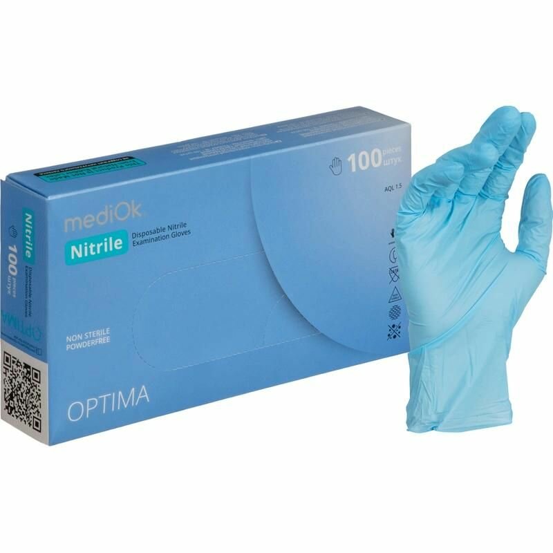 Перчатки медицинские mediOK нитриловые, Nitrile Optima, голубые, 3 г, размер XL, 50 пар