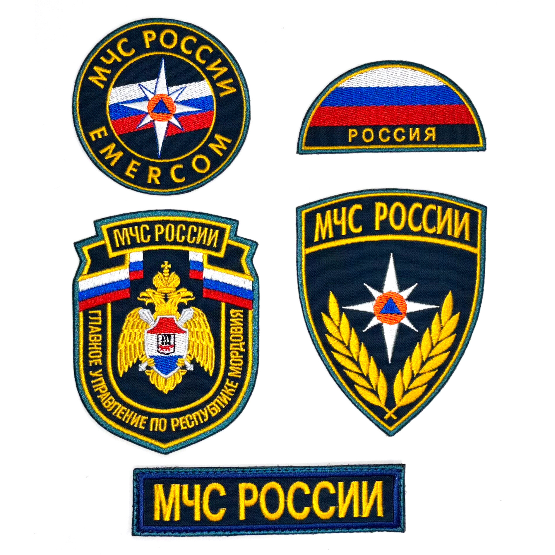 Шевроны и нашивка МЧС России Главное управление по Республике Мордовия нового образца вышитые, комплект из 5 штук