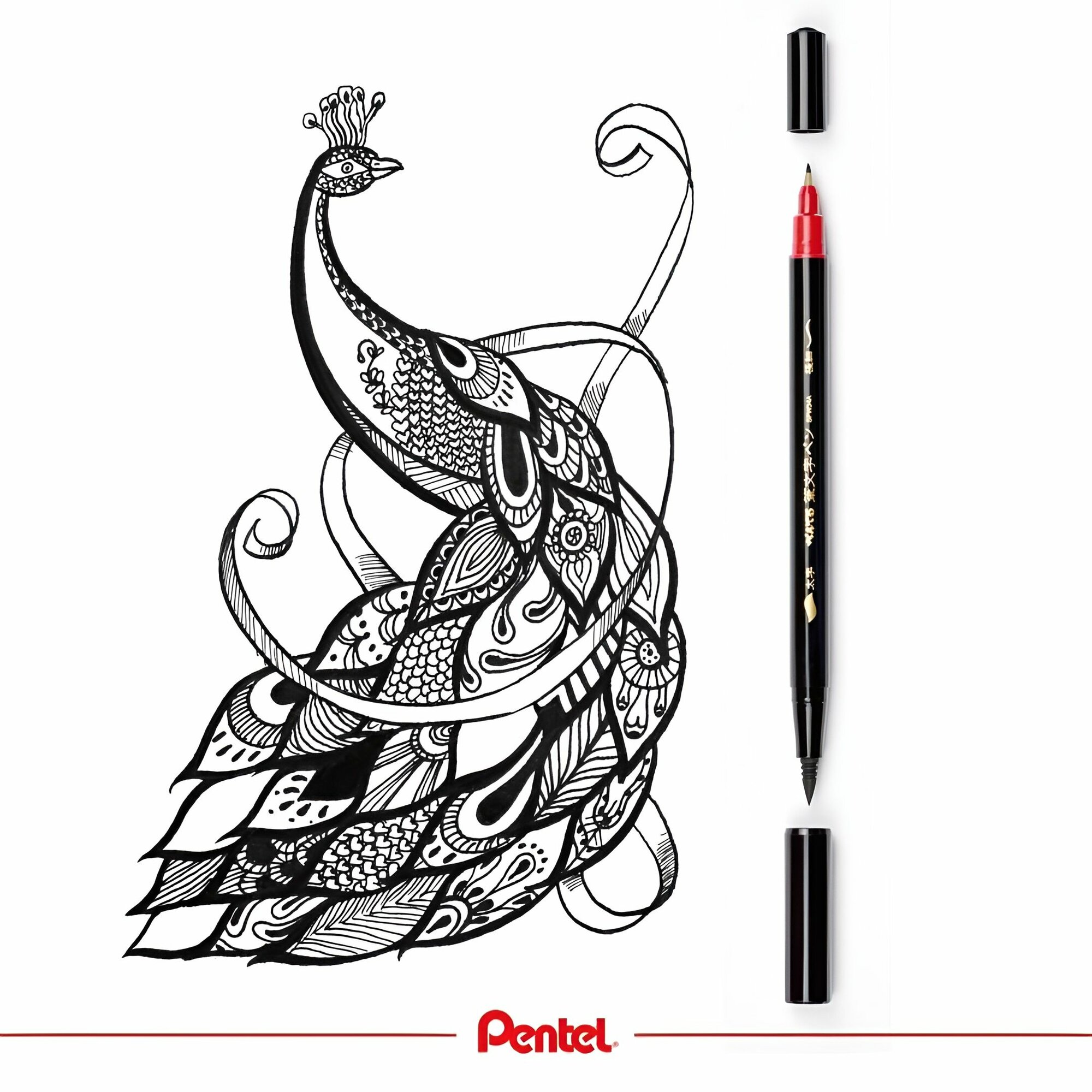 Pentel брашпен двусторонний, толщина линии 1,2 - 10,5 мм, чёрный, артикул XSFW34A