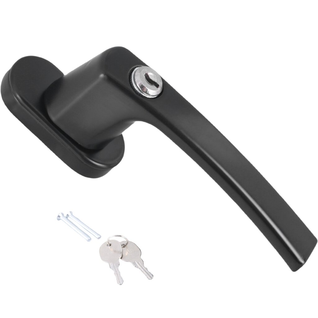 Оконная ручка зафиксирована черным цветом