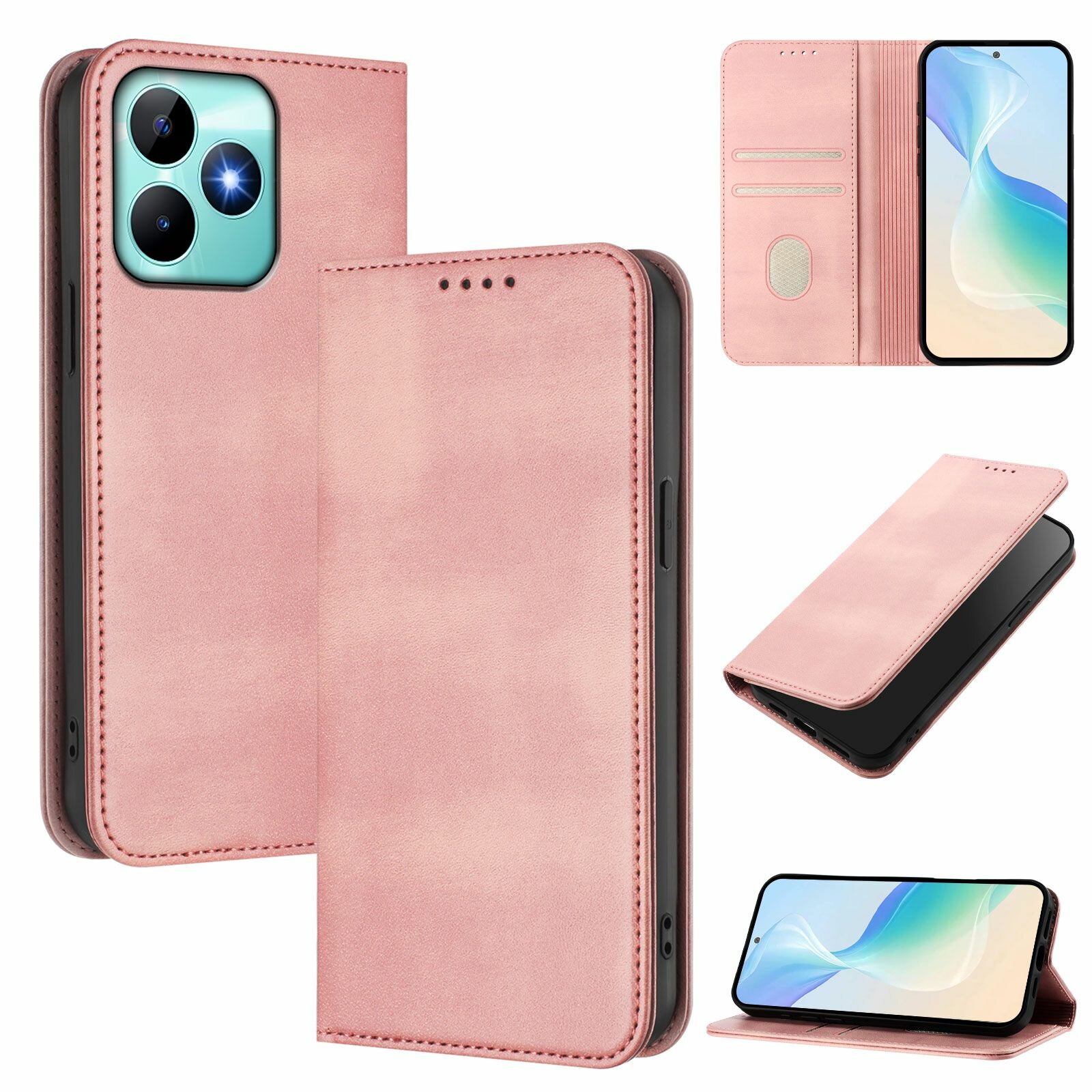 Кожаный чехол-книжка для OPPO Realme Note 50 4G/Realme C51 4G/Realme C53 4G/Realme C51S 4G/Realme Narzo N53 4Gс отделениями для карт и кошельком, Функция блокировки RFID