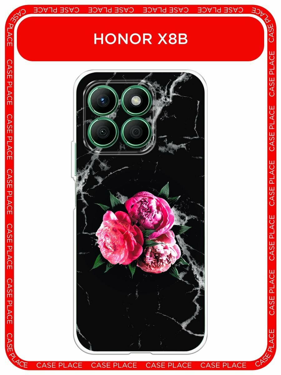 Чехол на Honor X8B / Хонор X8B с принтом "Букет на черном мраморе"