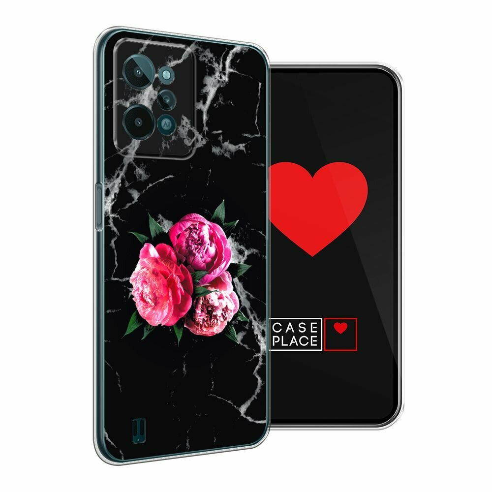Чехол на Realme C31 / Реалми C31 с принтом "Букет на черном мраморе" — фото 1