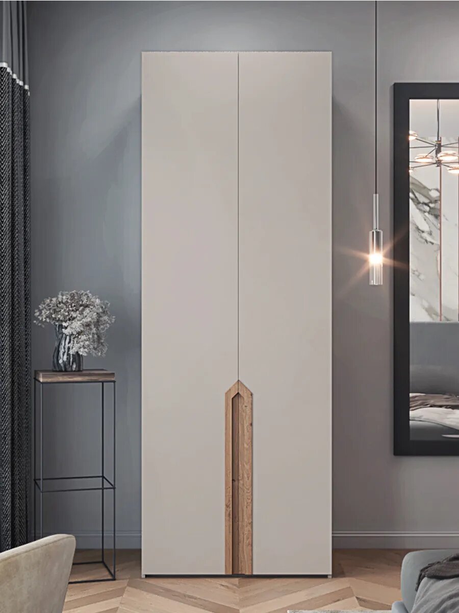 Casa Mia 80х260х55 см. Дизайнерский шкаф распашной 2-дверный с 2 штангами, кашемир, ручка из массива дуба