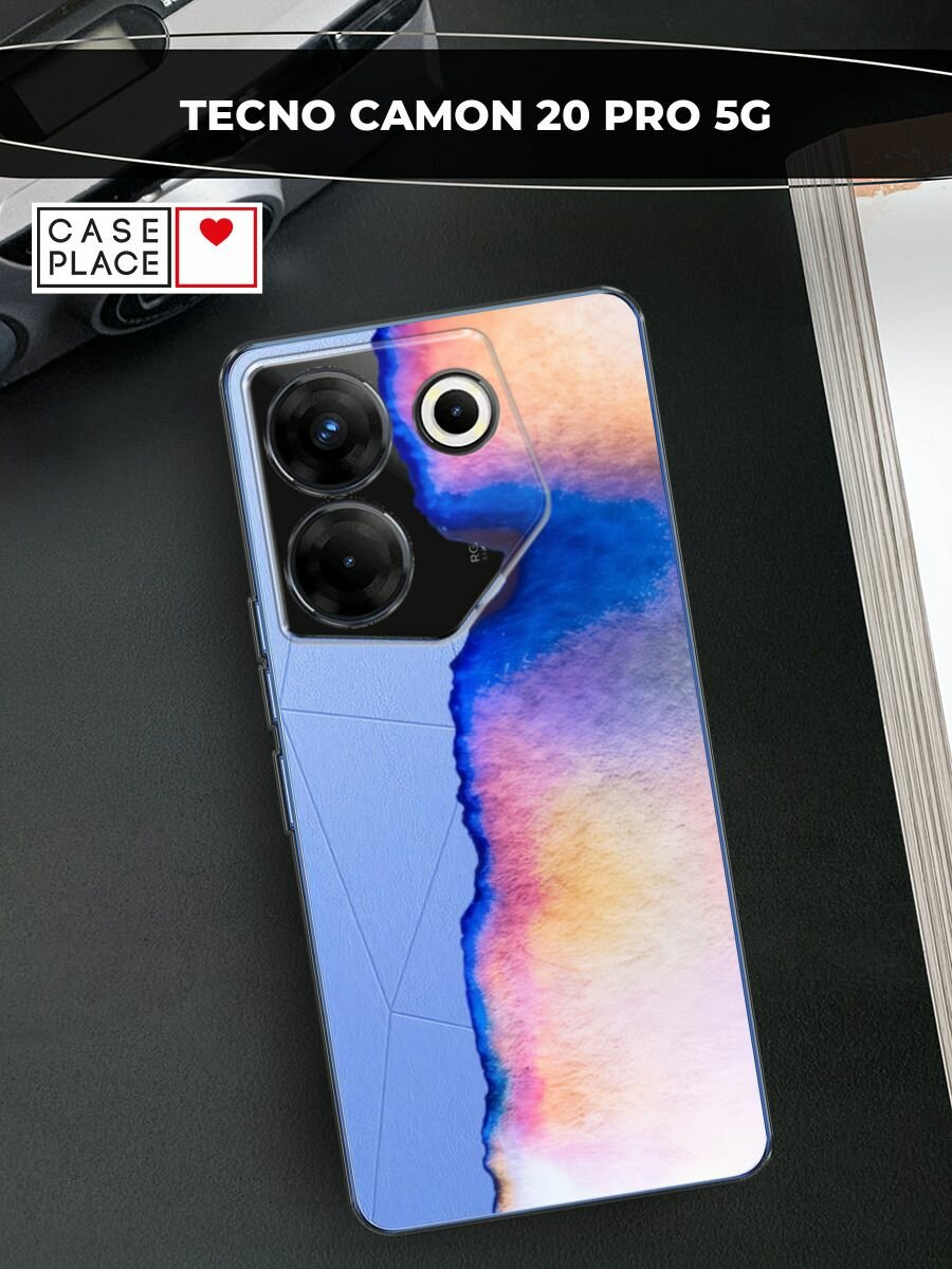 Чехол на Tecno Camon 20 Pro 5G / Текно Камон 20 Про 5G с принтом Синяя акварель, прозрачный