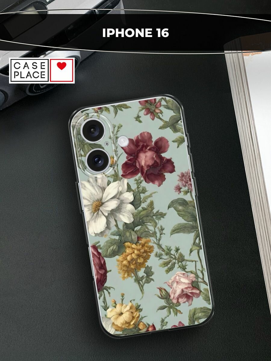Чехол на Apple iPhone 16 / Айфон 16 с принтом Акварельные красные цветы