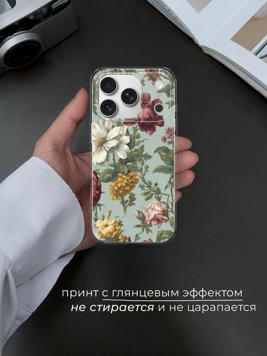 Чехол на Apple iPhone 17 Pro / Айфон 17 Про с принтом Акварельные красные цветы — фото 1