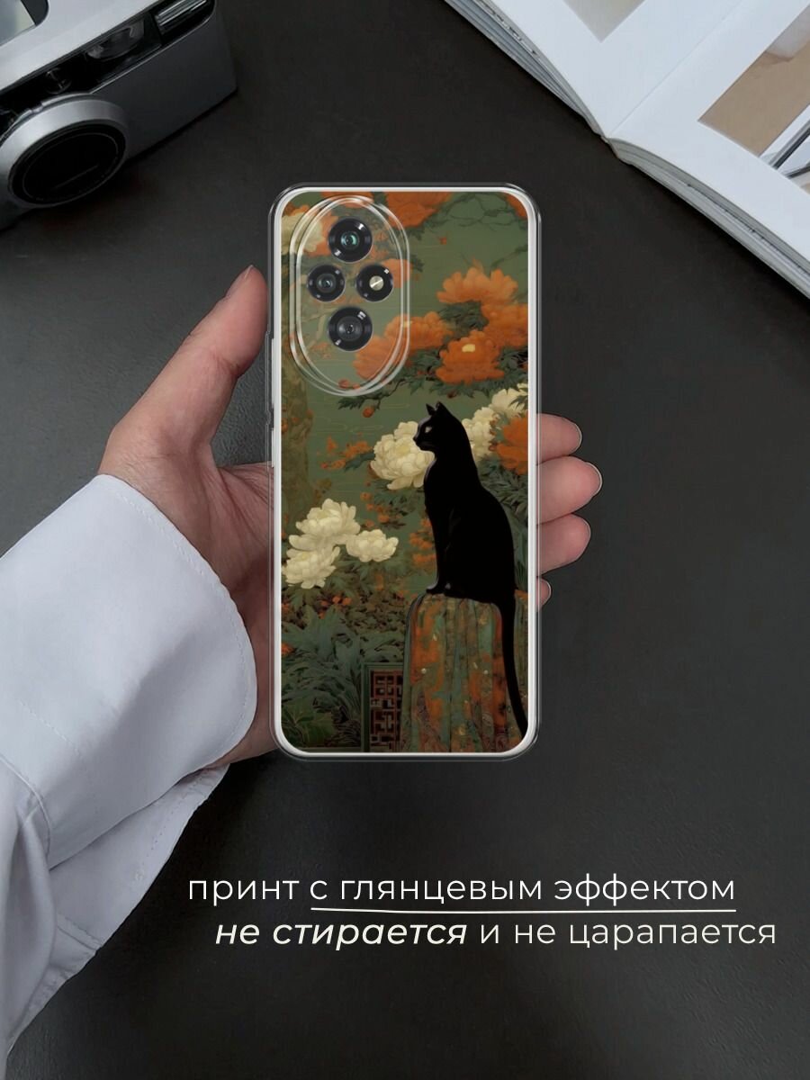 Силиконовый чехол на Honor 200 / Хонор 200 с принтом Black cat — фото 1