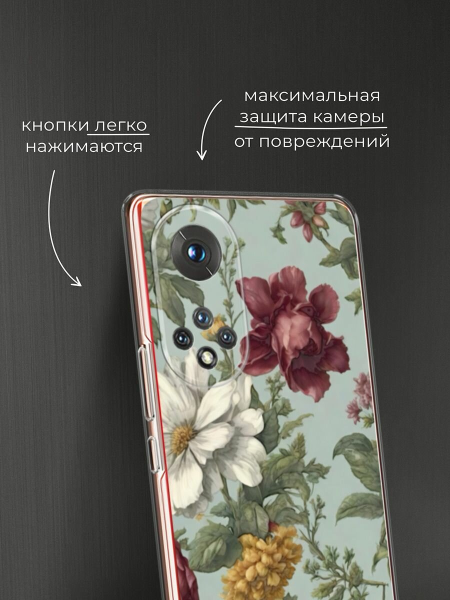 Чехол на Honor 50/Huawei Nova 9 / Хонор 50/Хуавей Нова 9 с принтом Акварельные красные цветы — фото 1