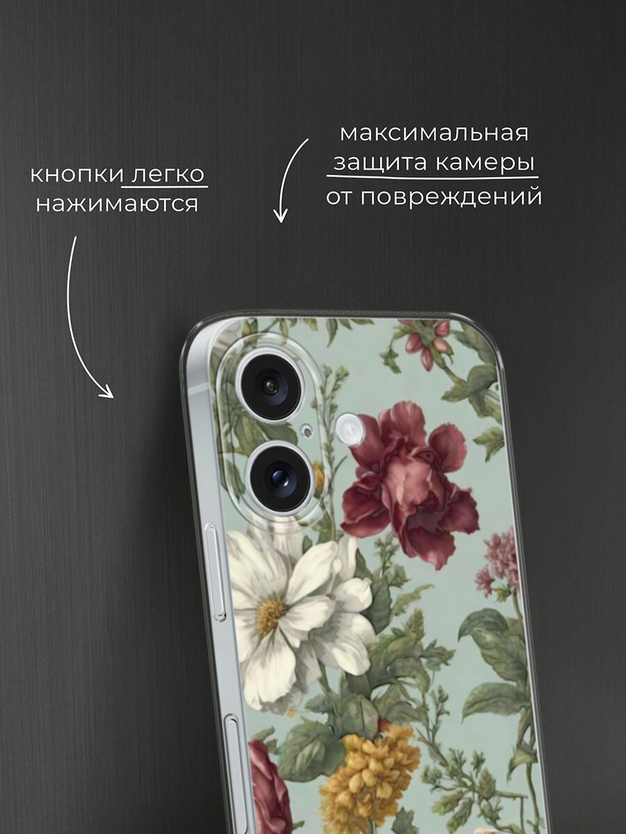 Чехол на Apple iPhone 16 / Айфон 16 с принтом Акварельные красные цветы — фото 1