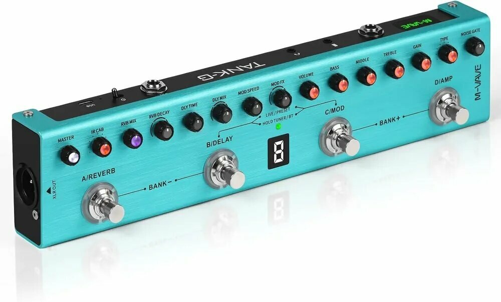 Гитарная педаль M-vave Tank-G с несколькими эффектами 36 пресетов 9 слотов предусилителя 3-полосный эквалайзер 8 слот IR Cab 3 эффекта модуляции/задержки/реверберации(зеленый)
