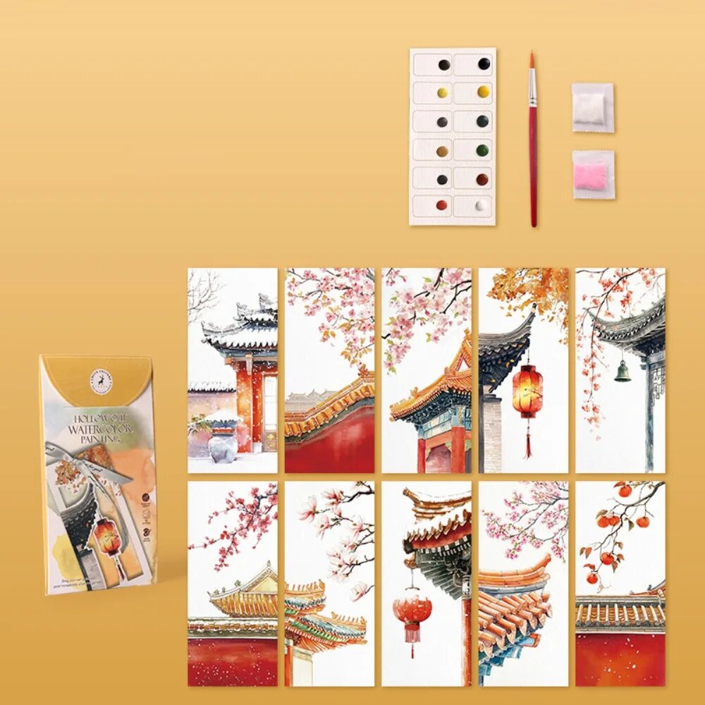 Новый набор для акварельной живописи, 10 листов, 12 цветов, набор закладок ручной работы для рисования, подарочная полая закладка-раскраска