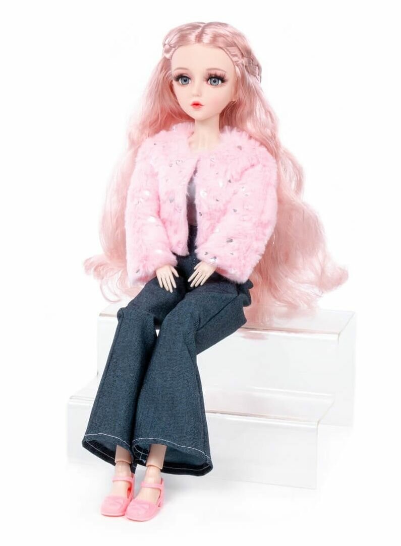 Кукла "Александра" со сгибанием ног и рук (рост 55 см) в розовой шубке и джинсах / Полесье
