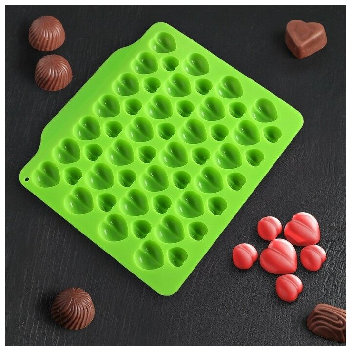 Форма ТероПром 4716615 для льда и кондитерских украшений Доляна «Море сердец», 18×15×1 см, 52 ячейки, товар без выбора конкретного цвета, 4716615