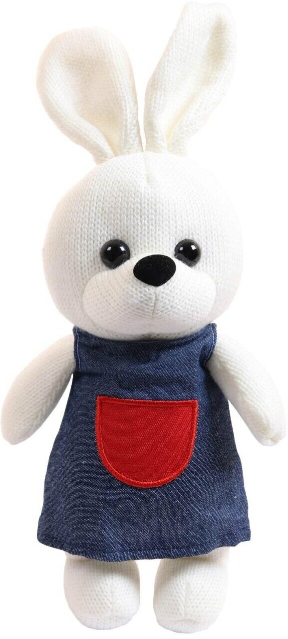 Мягкая игрушка Abtoys Knitted. Зайка девочка вязаная, 22см в джинсовом платьице M4910