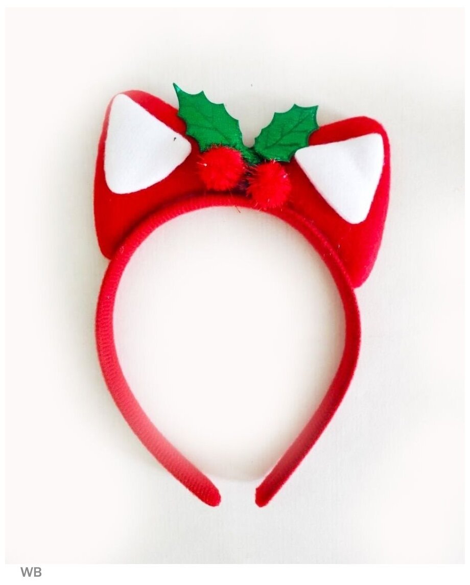 Ободок Сфера "Кошачьи Ушки", красный, новогодний, текстиль, пластик, 13x17 см