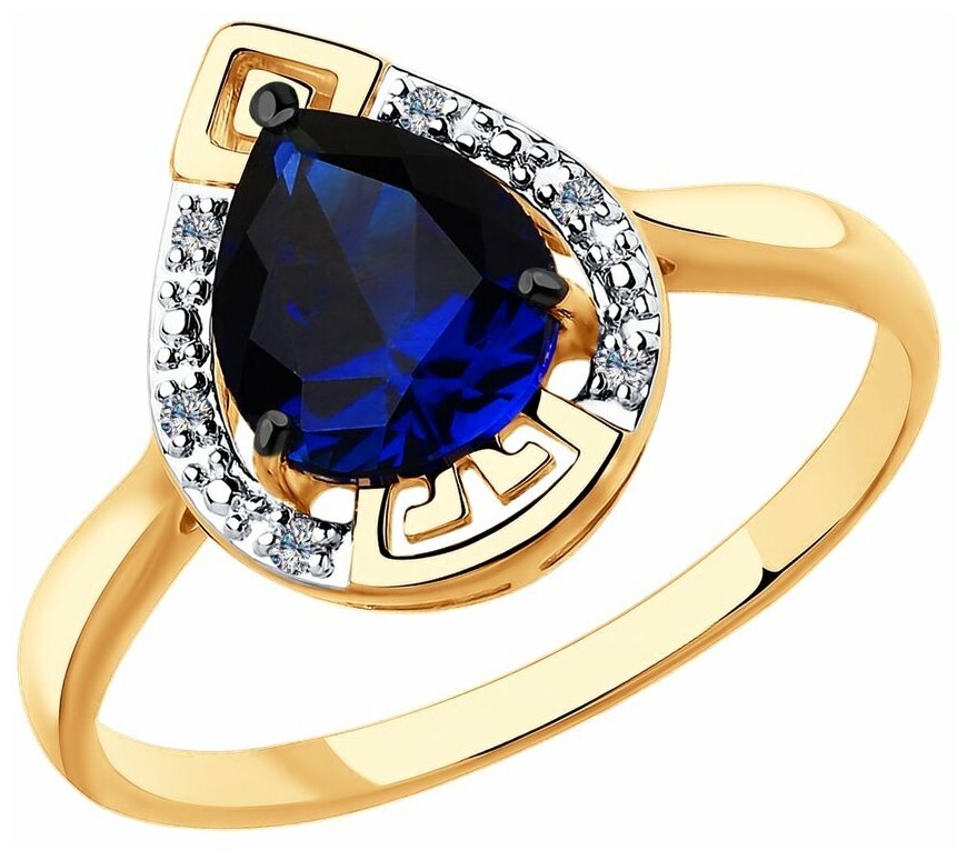 Кольцо, красное золото, 585 проба, корунд, бриллиант