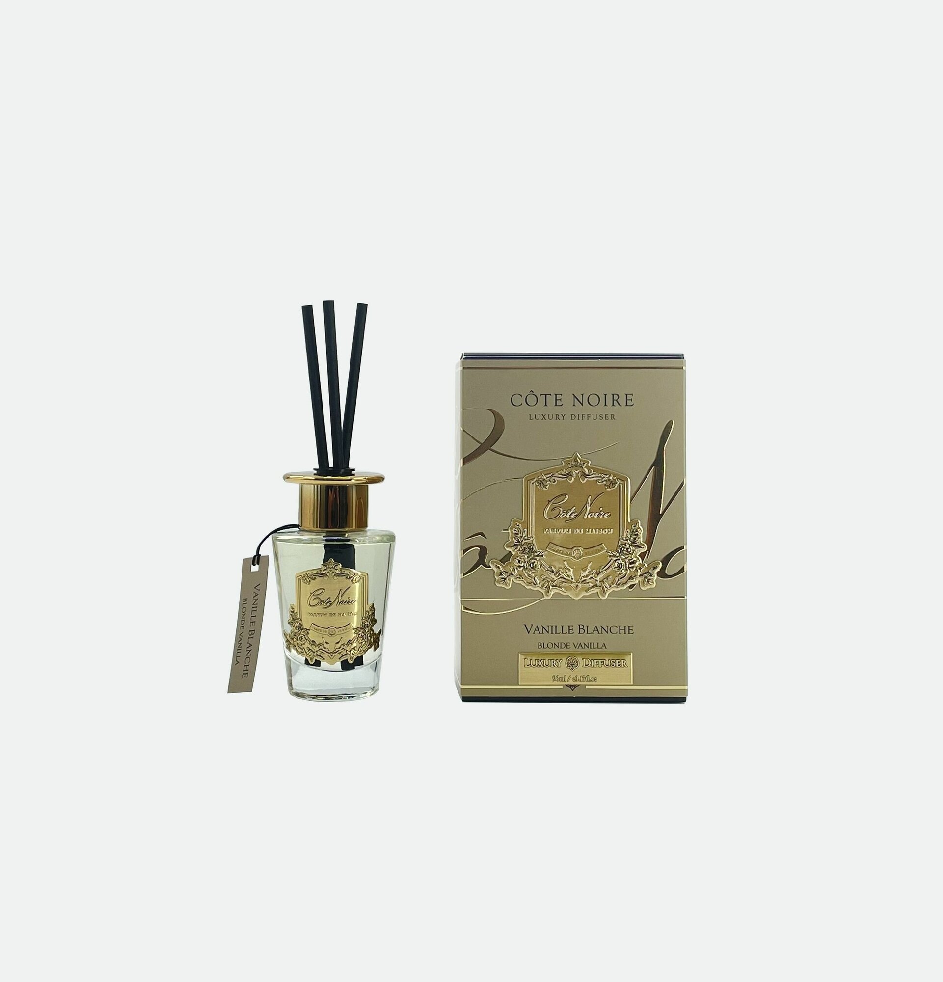 Диффузор COTE NOIRE BLONDE VANILLA, золотой декор, 90 мл, время работы 70-90 дней