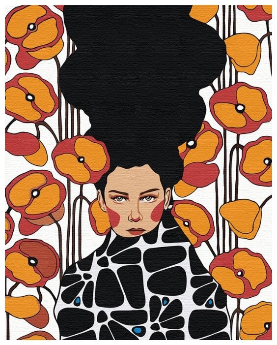 Девушка с оранжево-красными цветами Раскраска картина по номерам на холсте