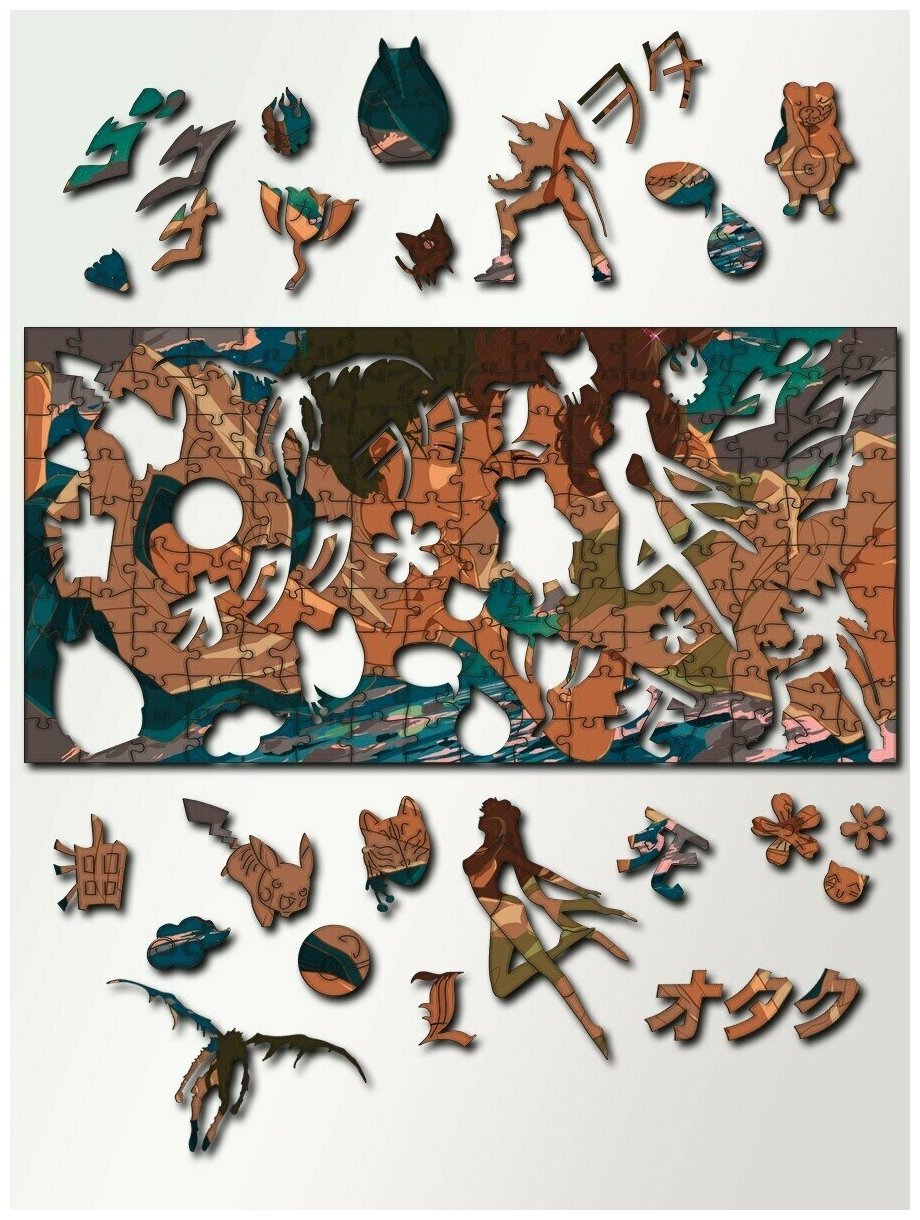 Пазл деревянный, головоломка, с фигурками, развивающий, большой из дерева 230 деталей 46х23 см Аниме унесённые призраками (Миядзаки) - 371