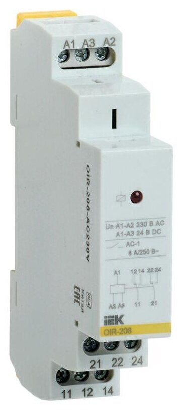 Реле промежуточное OIR 2 конт. (8А) 230В AC, IEK OIR-208-AC230V (1 шт.)
