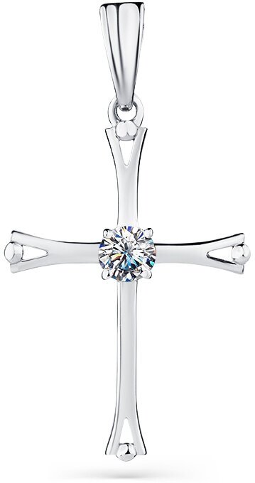 Крестик, белое золото, 585 проба, бриллиант