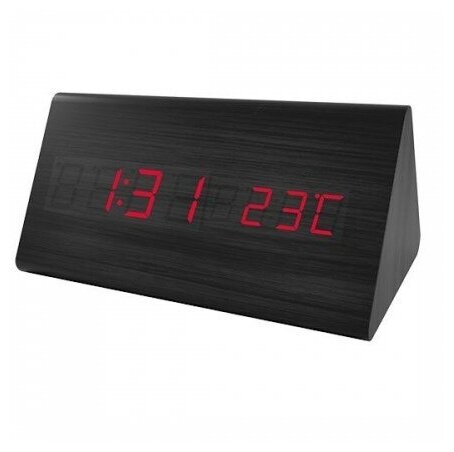 Часы-будильник Perfeo Pyramid PF-S710T LED, черный/красная, время, температура