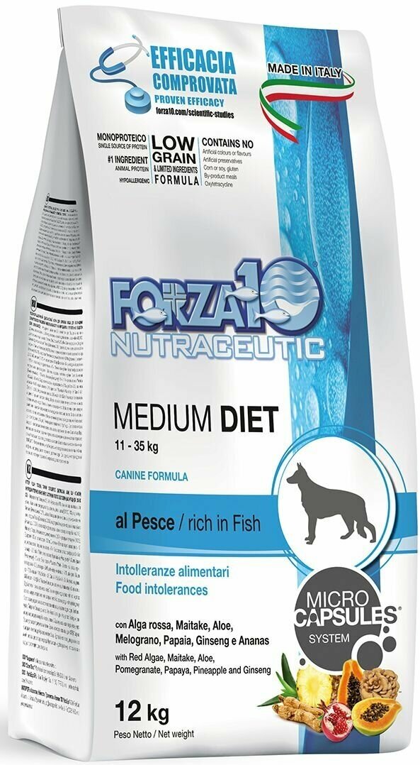 Сухой корм для собак Forza10 Linea Diet, гипоаллергенный, рыба 12 кг (для средних пород)