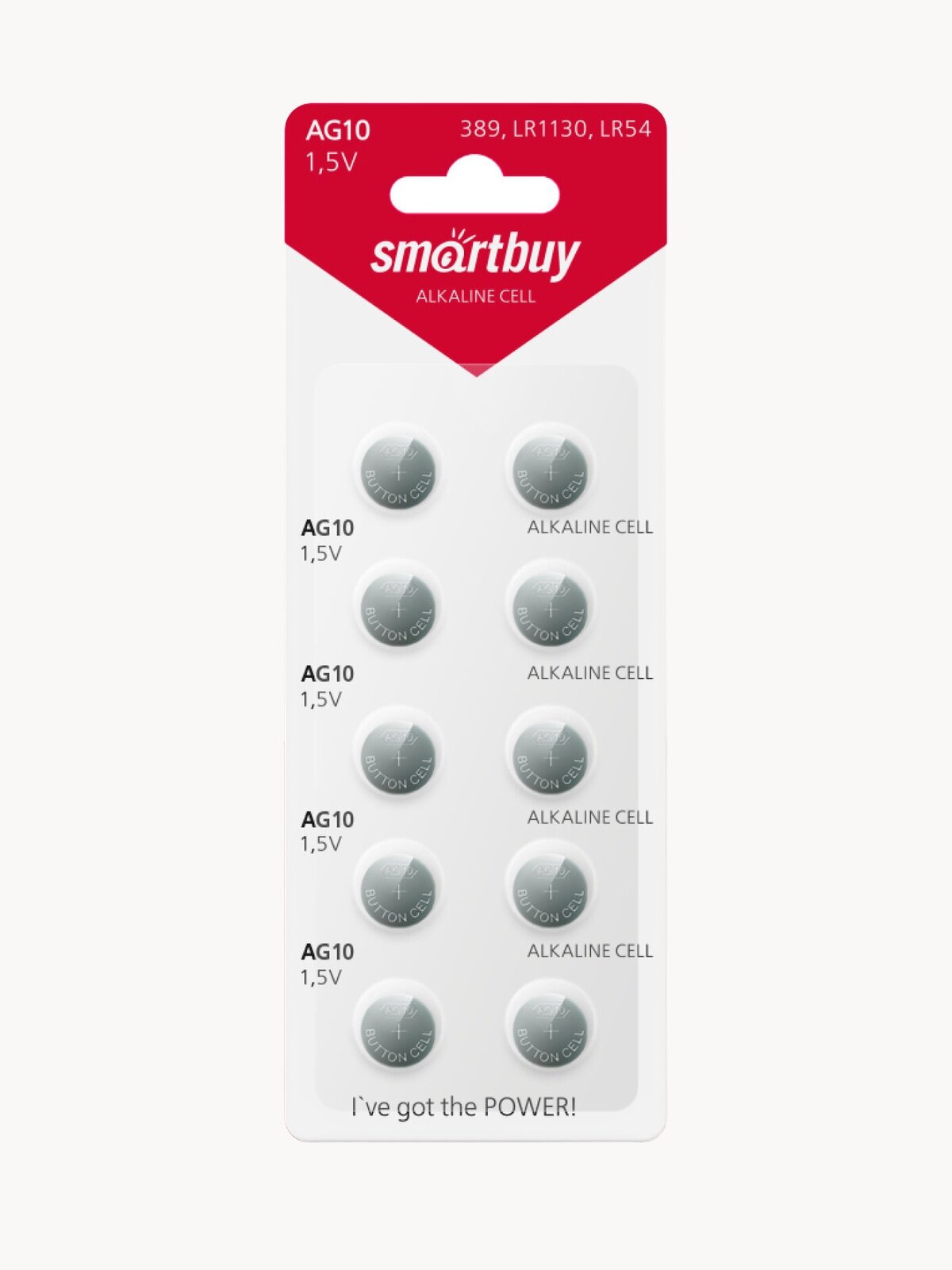 Батарейки Smartbuy алкалиновые LR54, AG10, LR1130, G10, 75 мАч, 10 шт