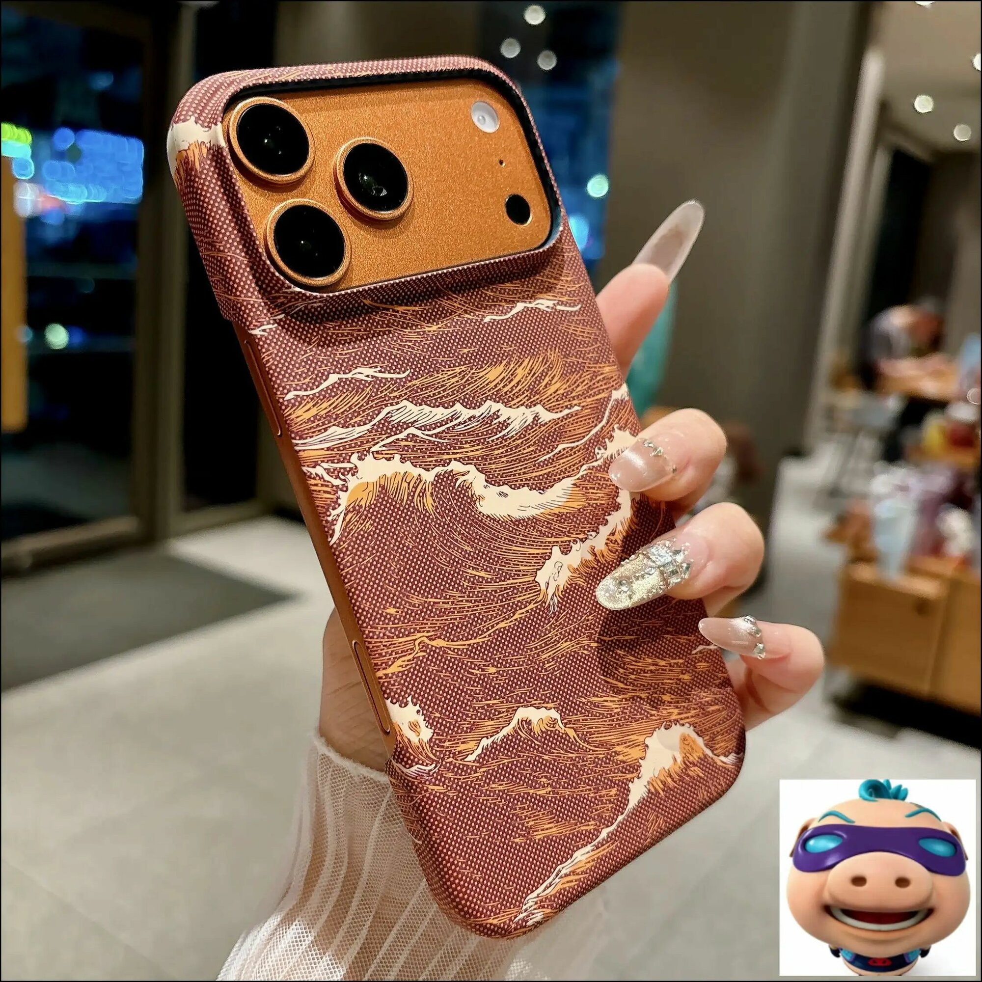 Чехол для iPhone 17 Pro Max магнитный с защитой камеры, стиль кевлар волна, бампер из полиуретана красный