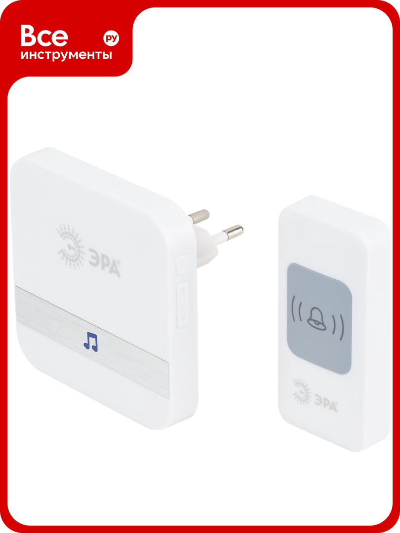 Дверной звонок ЭРА C95 беспроводной, от сети, белый, 52 мелодии Б0054088, Рабочая частота, мгц - 433,92