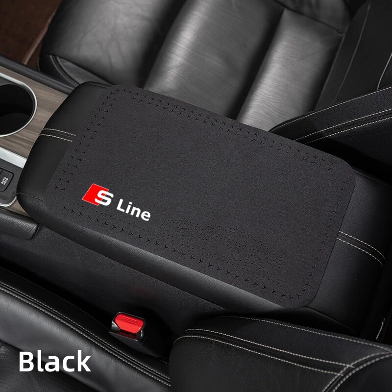 Замшевый кожаный автомобильный коврик для центрального подлокотника, подлокотник для консоли, коврик для сиденья для Audis Sline RS TT A3 A4 A5 A6 S4 S5 S6 S7 Q3 Q5 Q7 C5 C6 B7 BLACK