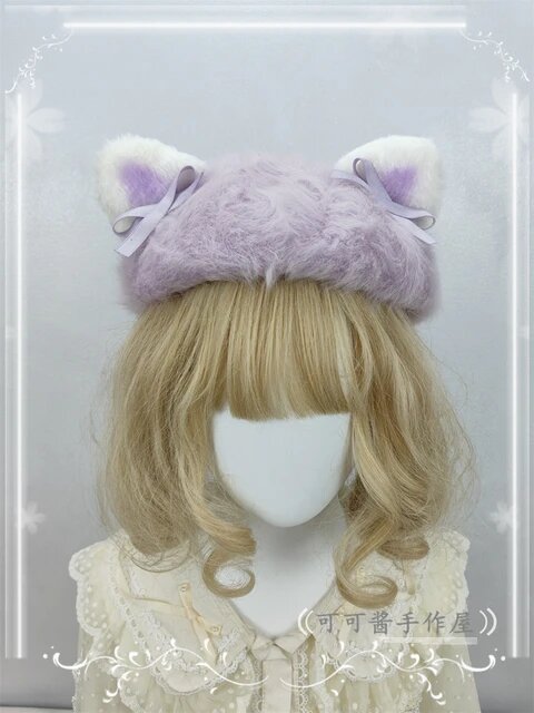 Оригинальный дизайн, милая шляпа сестры в стиле Лолиты, плюшевые медвежьи уши, берет с кошачьими ушками, осенне-зимний берет из кроличьего меха