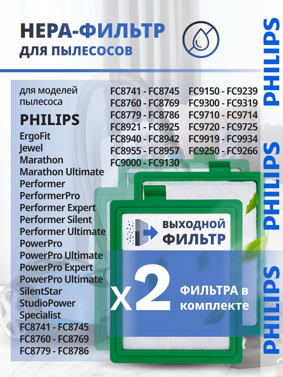 Hepa фильтр для пылесоса Philips Филипс, арт. FC8031, FC8038 2 шт.