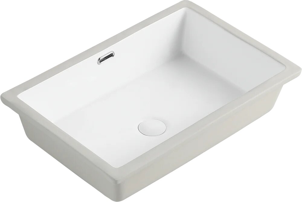 Раковина встраиваемая снизу Orange B02-600W 60 60 см, без отверстия под смеситель, фарфоровая, раковина для ванной, белая, прямоугольная, со сливом-переливом