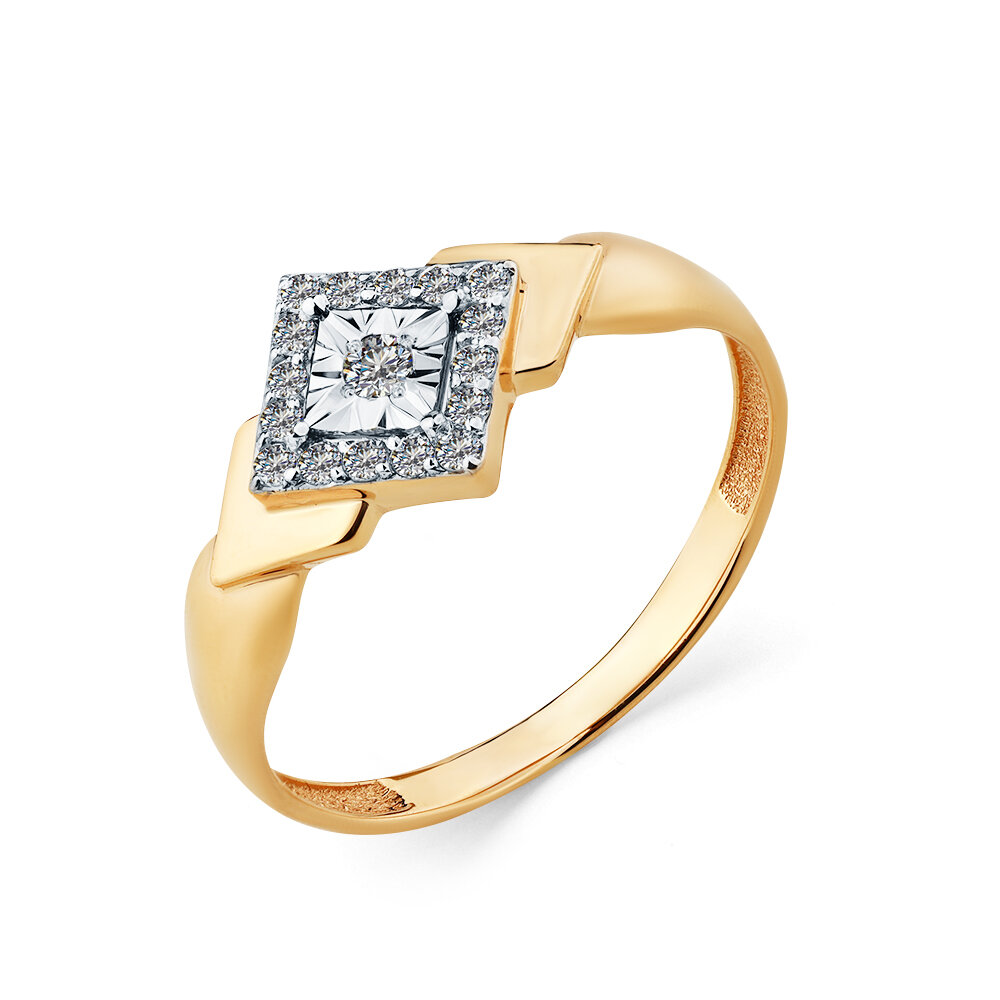 Кольцо, комбинированное золото, 585 проба, бриллиант