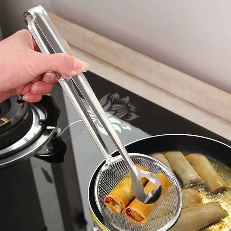 Многофункциональный фильтр из нержавеющей стали S с зажимом для фритюрницы - серебристый