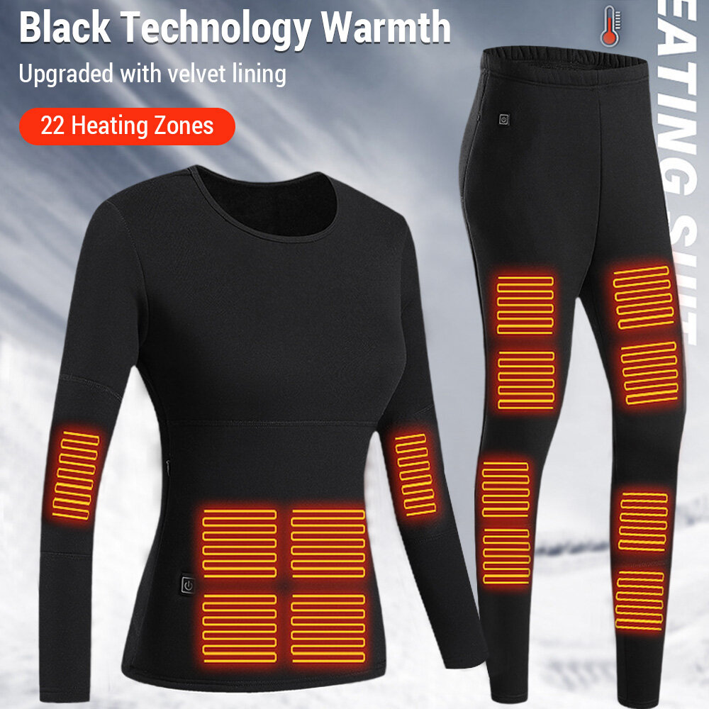 Электрический комплект нижнего белья с подогревом для женщин, 22 зоны, горнолыжный комбинезон с подогревом