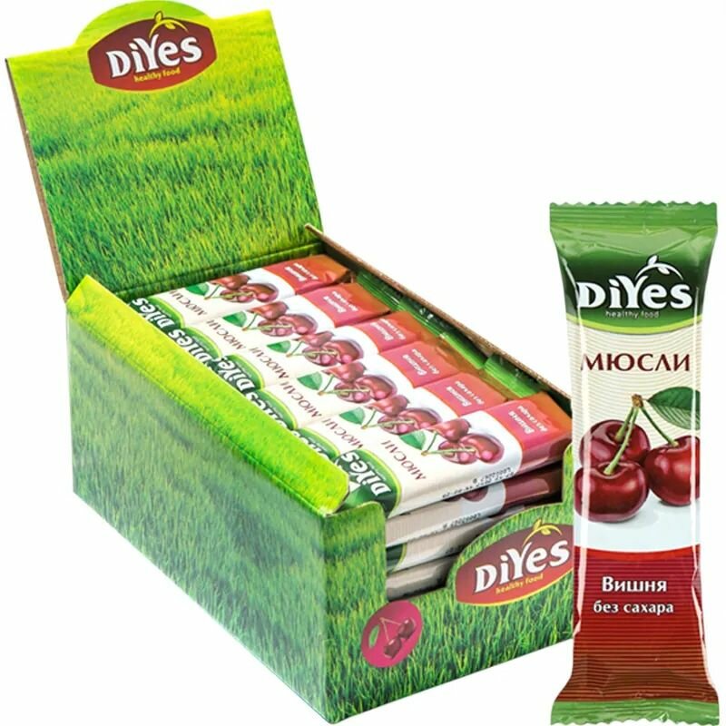 Батончик мюсли DiYes Вишня без сахара, 25 г х 36 шт./уп.