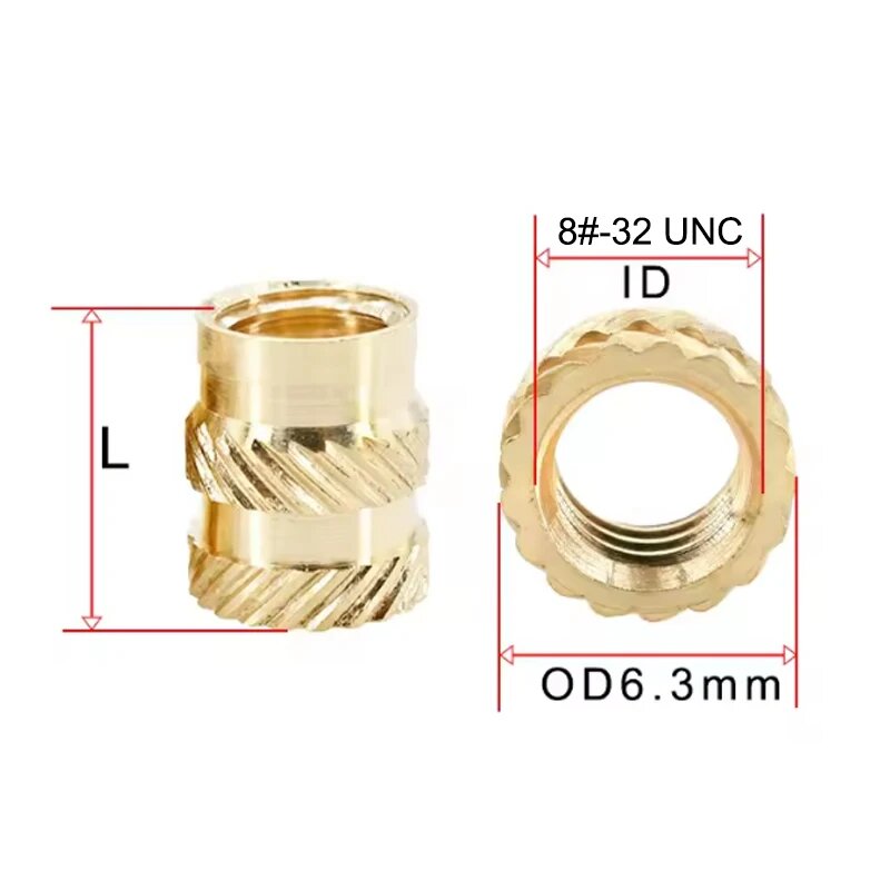 Медные гайки латунные UNC 2#-56/4#-40/6#-32/8#-32 и UNF 10#-32 7I32 (5.49mm), 8-32x6.3mm (10Pcs)