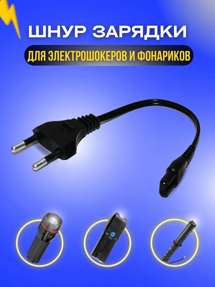 Шнур для зарядки электрошокера / Кабель для зарядки фонарика / Сетевой кабель 220В, длина