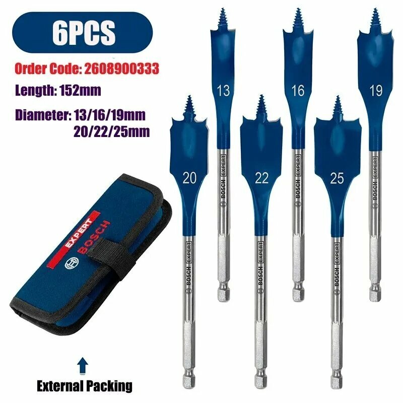 Набор Bosch Expert Series 1325 мм по дереву, набор сверл-бабочек с 6 новыми насадками и технологией TIP. 2608900333