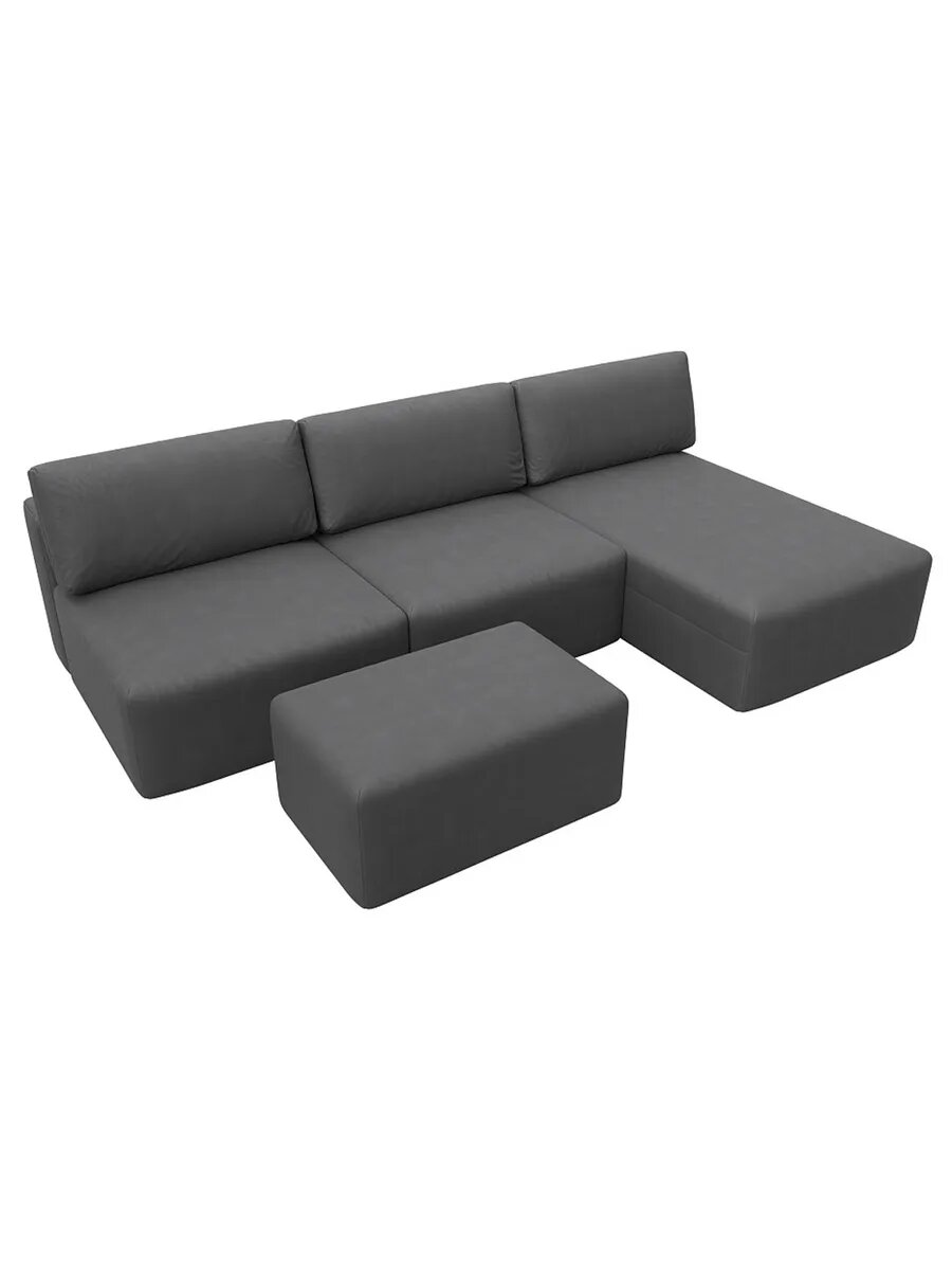 Диван угловой с пуфом из модульного набора Лего, с ящиком для белья, замша