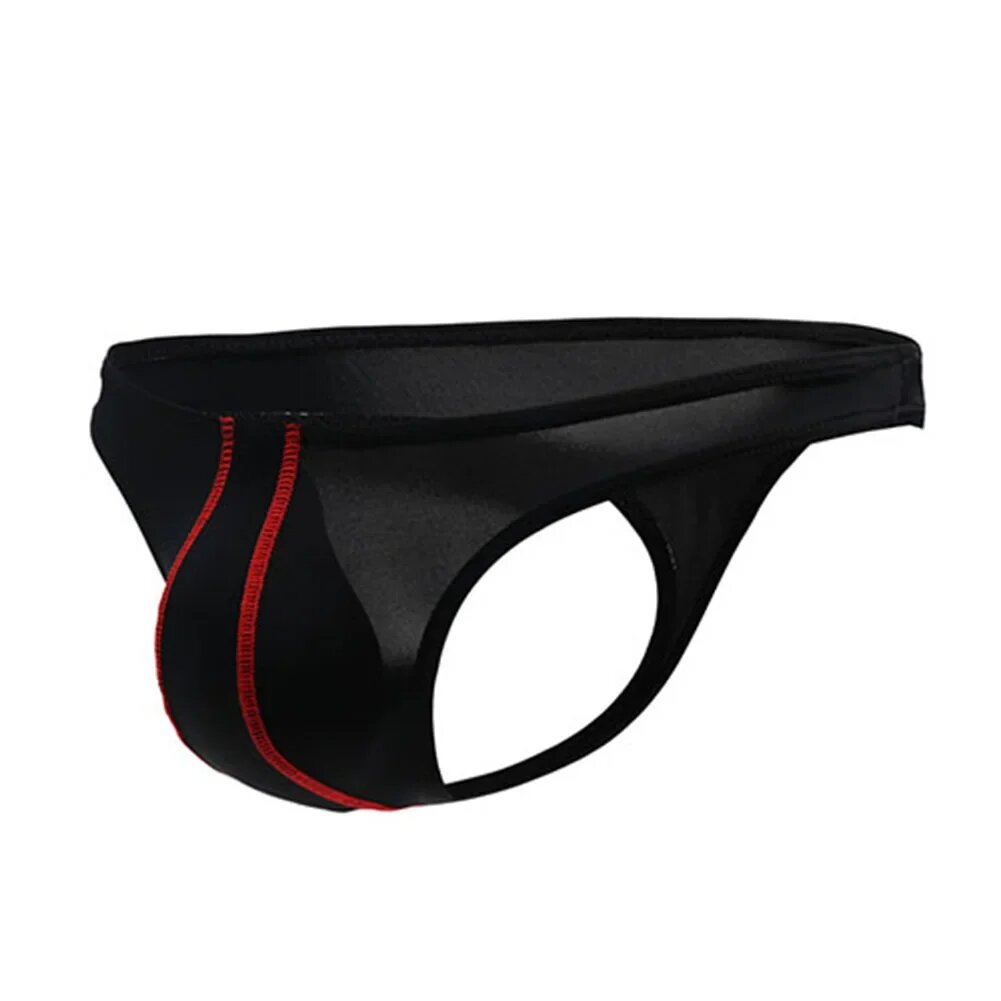 Мужское нижнее белье, трусы-стринги из ледяного шелка, нижнее белье с выпуклой сумкой, ультратонкие стринги с Т-образной спинкой, трусы с низкой талией, трусики Черный, XL, Black